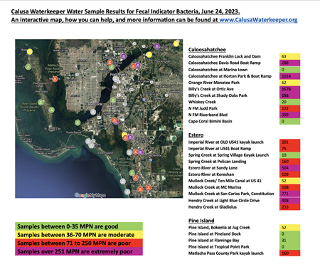 Calusa Waterkeeper issues area’s water bacteria report for June ...